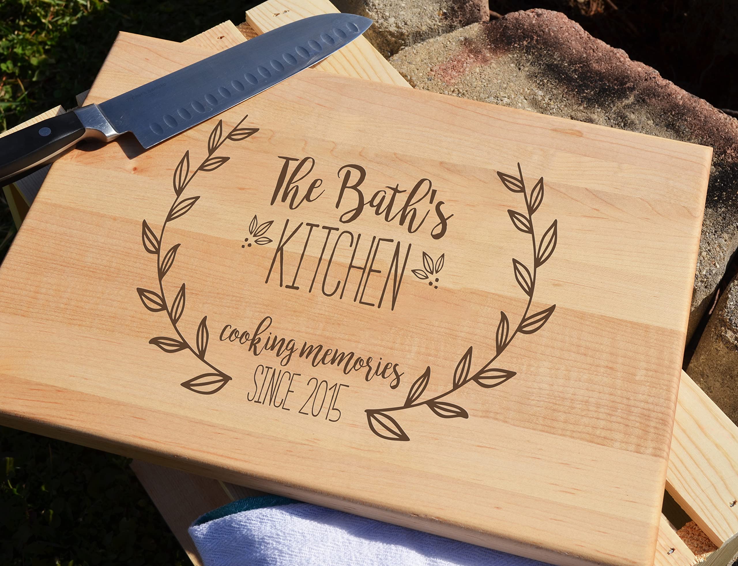 Personalized Wood Cutting Board Engraved with Kitchen Name and Established Date | Perfect Customized Wedding Gifts For Couples Housewarming Gift or Mothers Day Gifts