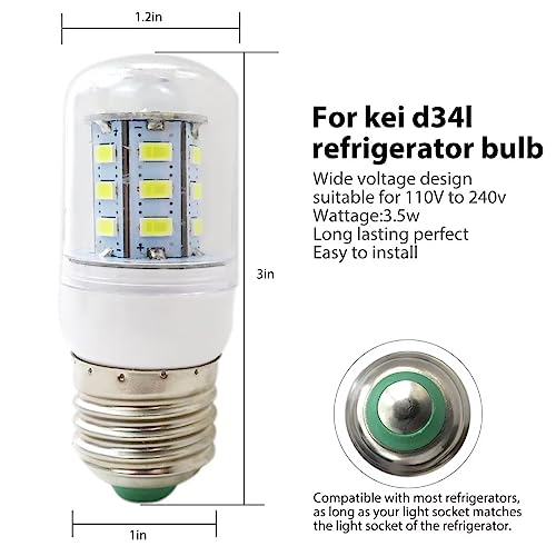 Gxcdizx 2Pack 5304511738 LED Light Bulb Refrigerator Replace# PS12364857 AP6278388 4584444 KEI D34L Refrigerator LED Bulb for Frigidaire Refrigerator