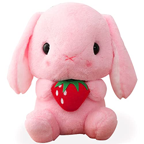 PERUKOYO Easter Plush Easter Bunny Plush Toys Cute Animal Bunny Stuffed Doll Toy Easter Basket Stuffers Gift for Kids Easter Decoration (Pink+White 8.6")