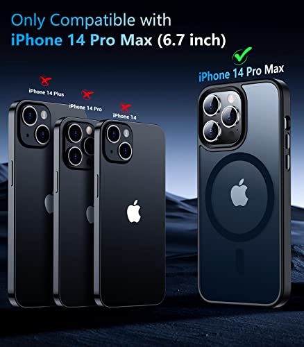 Temdan Magnetic Case for iPhone 14 Pro Max Case, [Compatible with MagSafe] [2Pcs Tempered Glass Camera Protector & Screen Protector] Slim Translucent Matte Shockproof Case for iPhone 14 ProMax Case