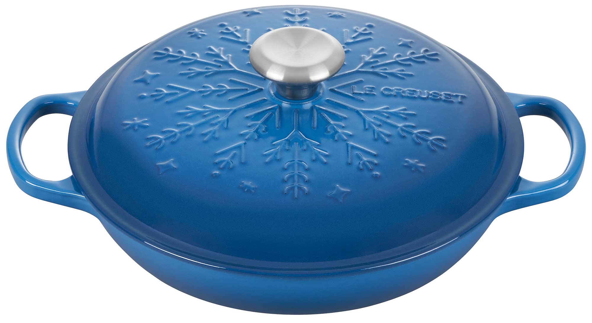 Le Creuset Noel Collection: Signature Cast Iron Braiser Embossed Snowflake w/ Stainless Steel Knob, 2.25 qt., Marseille