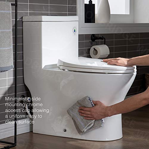 WOODBRIDGEE Modern Elongated One piece Toilet Dual flush 1.0/1.6 GPF,with Soft Closing Seat,1000 Gram MaP Flushing Score Toilet with Oil Rubbed Bronze Button,B0750-ORB,White