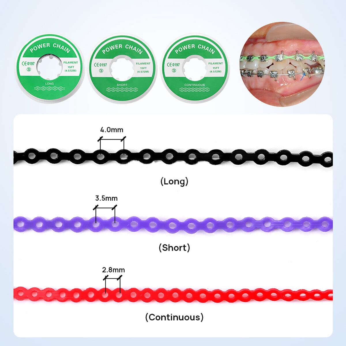 Orthodontic Braces Rubber Chains Power Chains, Dental Rubber Chains Power Chains for Braces,Orthodontic Spool Elastic Rubber Band C/S/L 4.5M (C,Pink)
