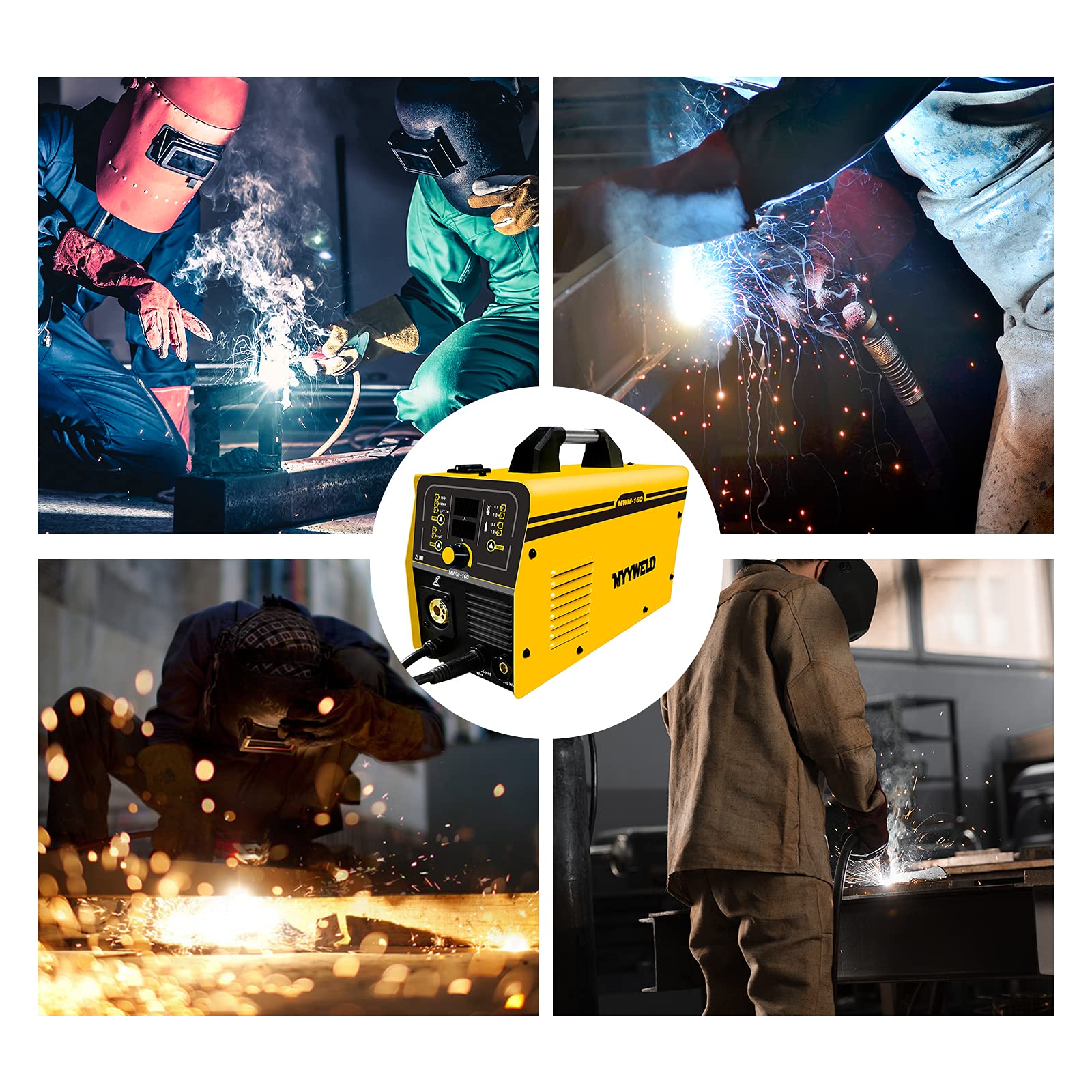 MYYWELD 160A MIG Welder, Gas/Gasless 4 in 1 Welding Machine Stick ARC/Flux MIG/Solid Wire/LIFT TIG Welder with IGBT Inverter,220V Flux Core Wire Welder