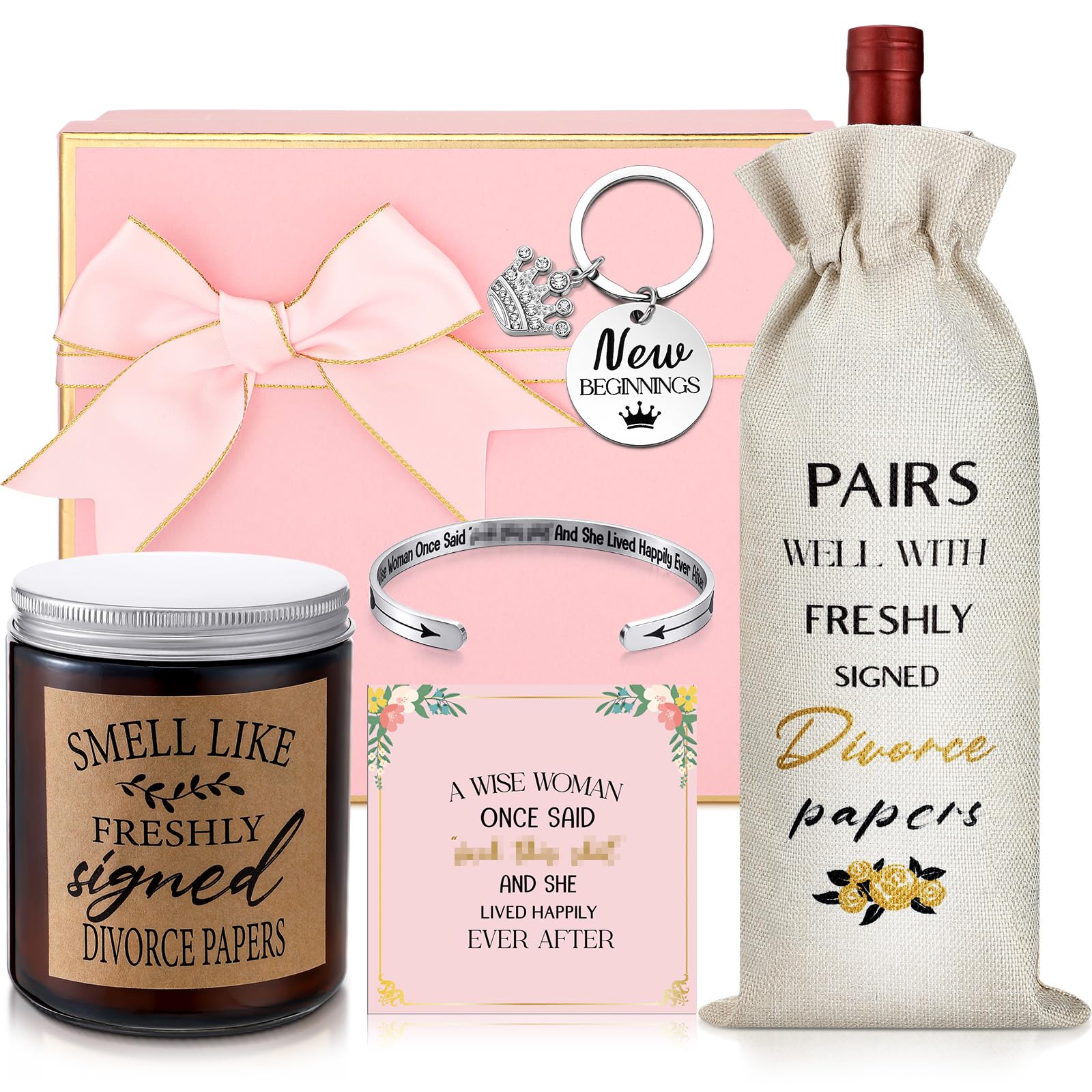 Quelay 7 Pcs Divorce Gifts Box for Women Funny Divorce Party Gifts Decorations Breakup Gifts Divorce Candles New Beginnings Keychain Wine Bag Bracelet for Newly Divorced Woman