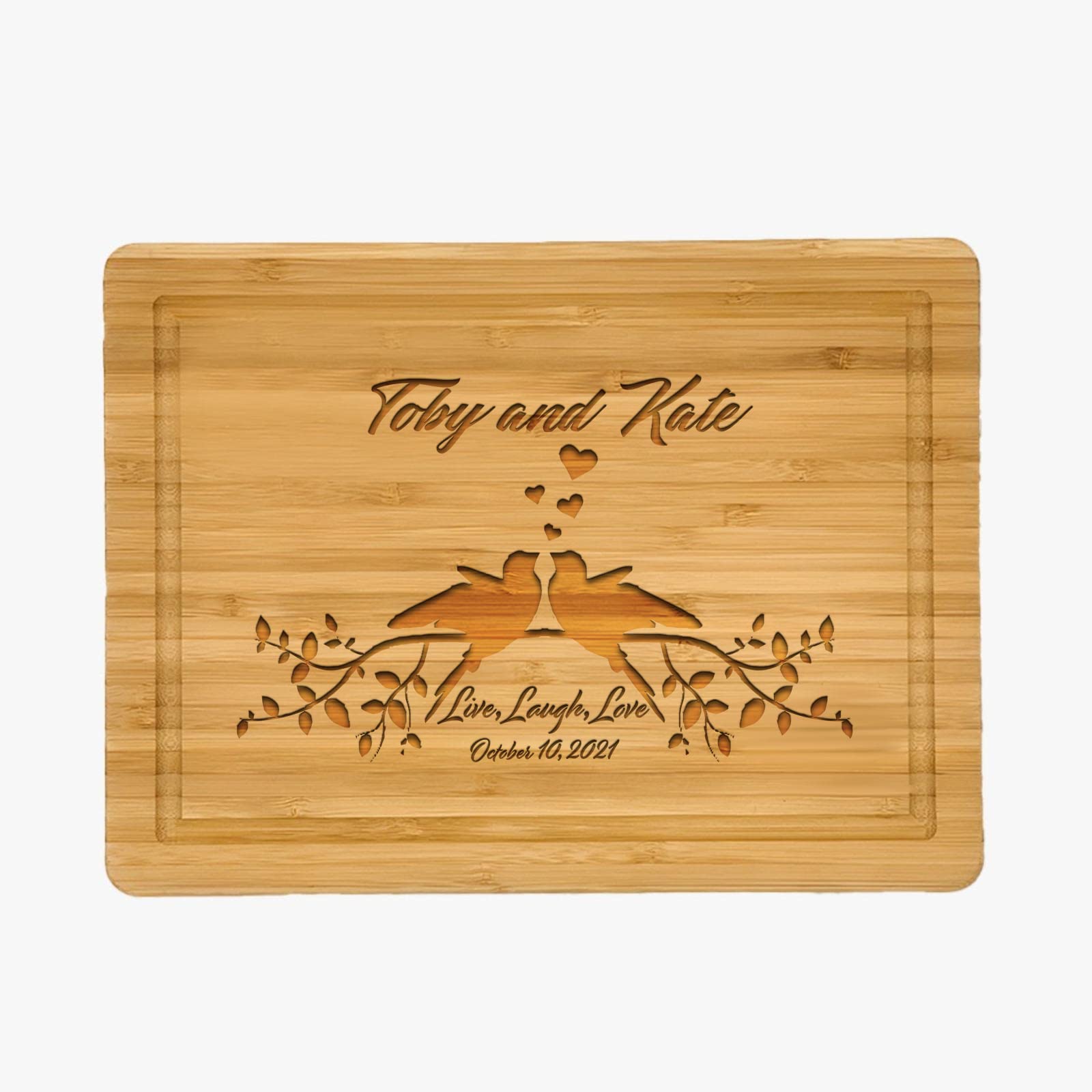 Love Bird Branch Tree Names Personalized Bamboo Cutting Board, Custom Couple Names cutting board, Laser engraved Chopping board for Wedding, anniversary, Mother's Day gift