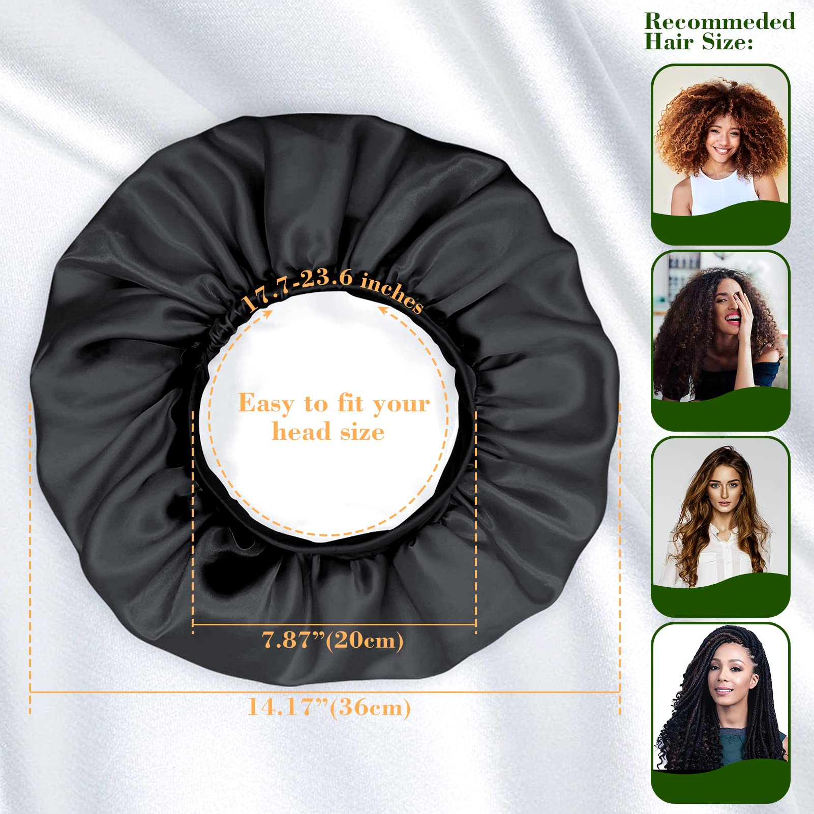 Satin Bonnet Silk Bonnet for Sleeping Silk Sleep Cap Hair Bonnet for Sleeping Bonnets for Women Curly Natural Braid Hair Bonnet for Men Adjustable Wide Band Double Layer(Black)