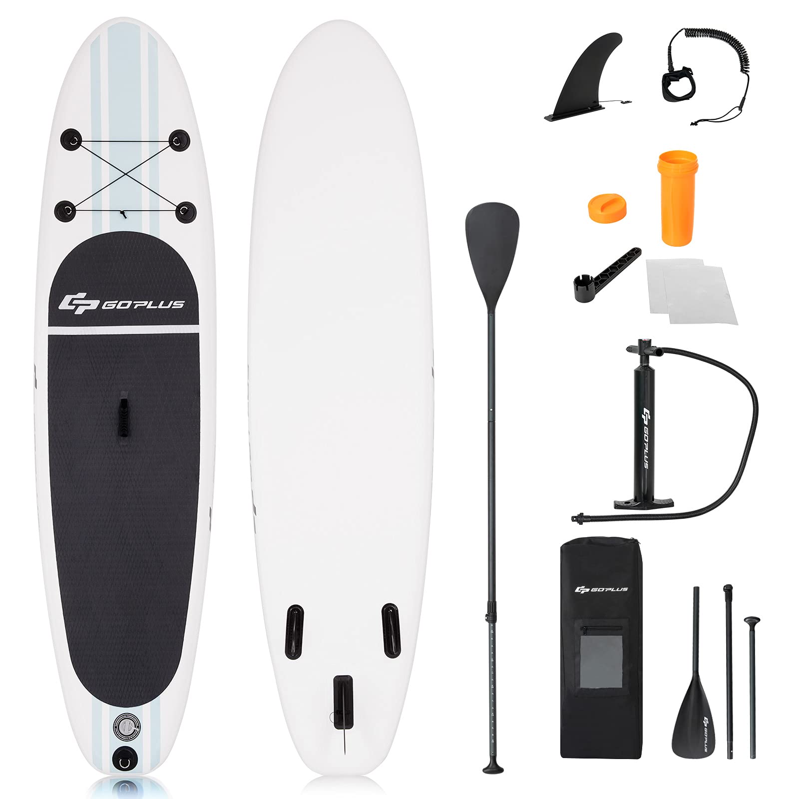Goplus Inflatable Stand up Paddle Board Surfboard SUP Board with Adjustable Paddle Carry Bag Manual Pump Repair Kit Removable Fin for All Skill Levels, 6" Thick (White, 10')