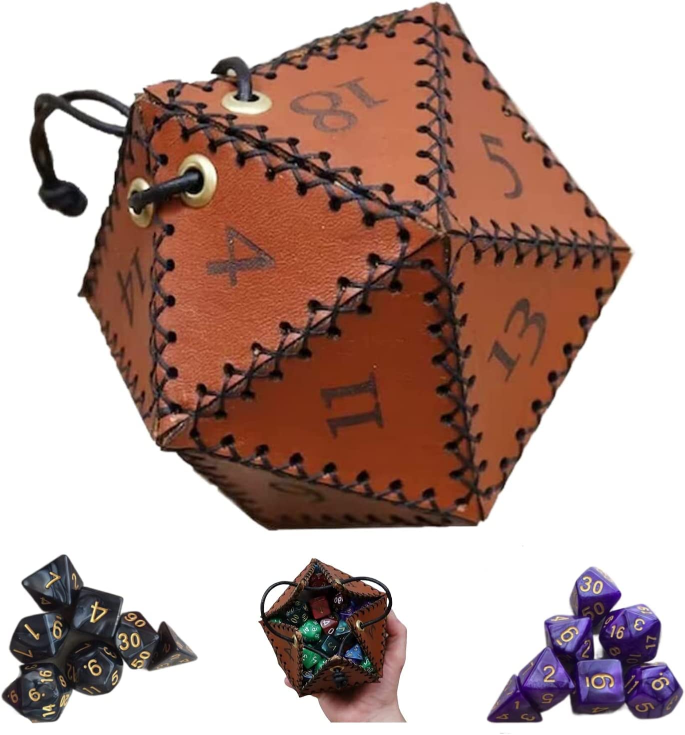 Newest Leather Drawstring DND Dice Pouch Storage Bag,Polyhedral Dice Pouch Portable Drawstring Bag for RPG,Game,DND Dice Bag