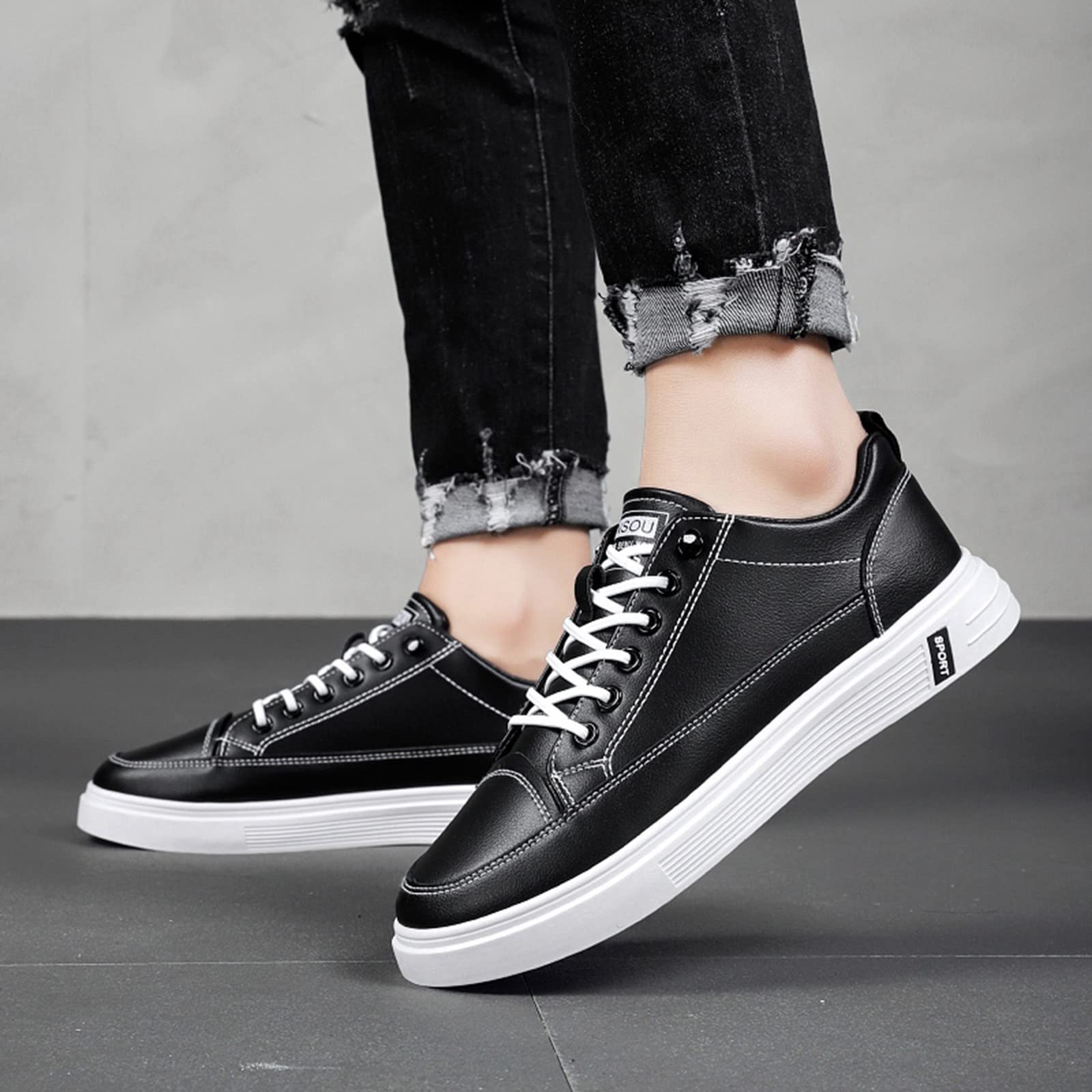 Men All Breathable Leather Casual Canvas Shoes