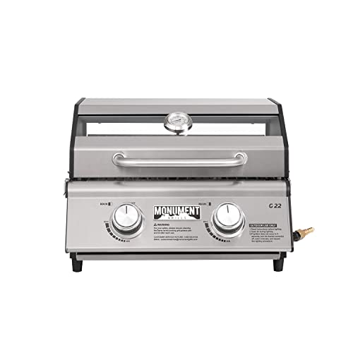 Portable Propane Gas Grill 2-Burner Tabletop Clearview Monument Grills with cover