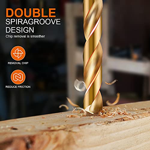 Luckyway 14-Piece Titanium Twist Drill Bit Set, 1/16"-1/4" HSS 4341 for Wood Plastic Aluminum Alloy Drilling