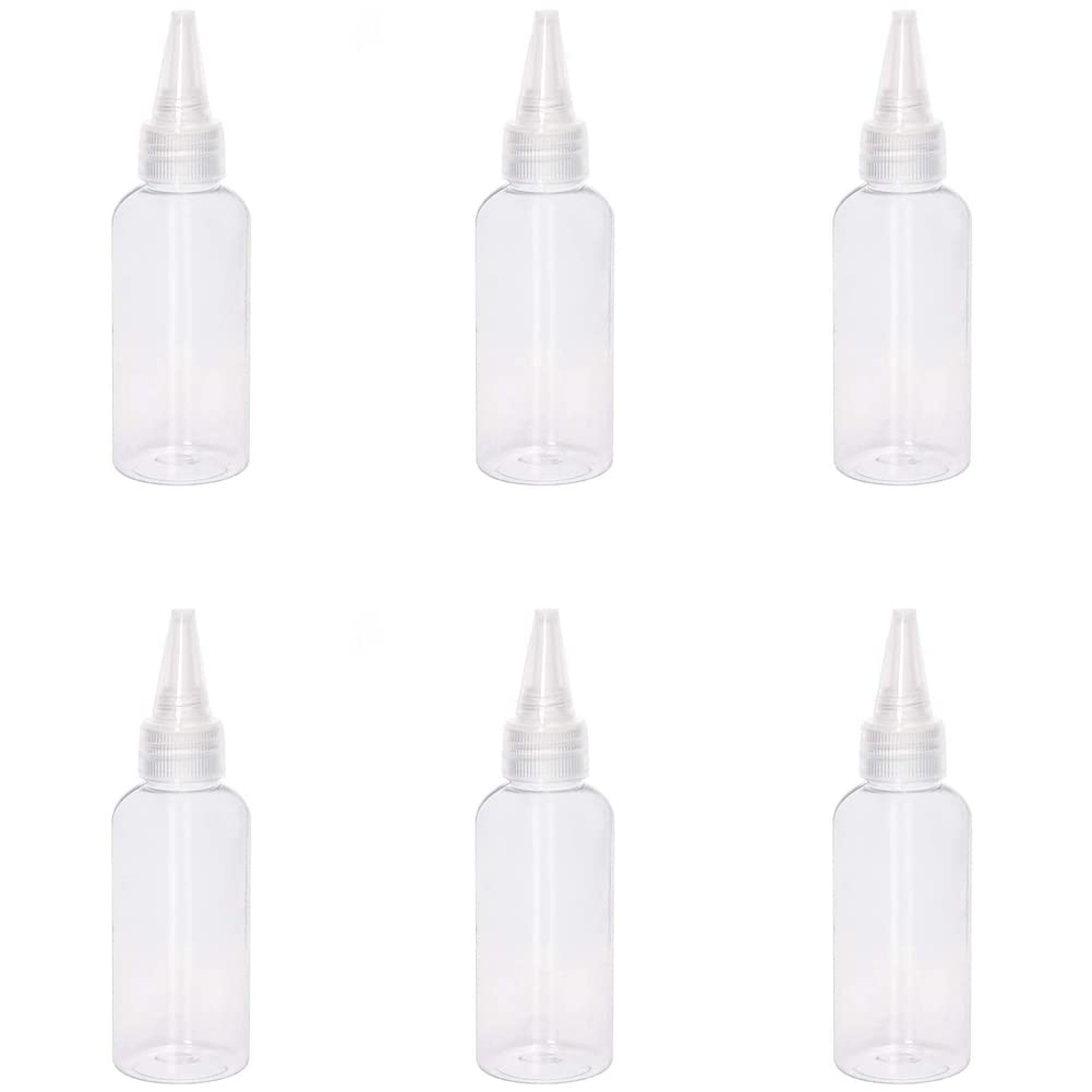 lasenersm 6 Pieces Plastic Squeeze Bottles 50ml Small Squeeze Bottles Plastic Bottles Applicator Mini Empty Squirt Bottle with Top Cap for Paint Art Craft Liquids Lotion Glue, Transparent