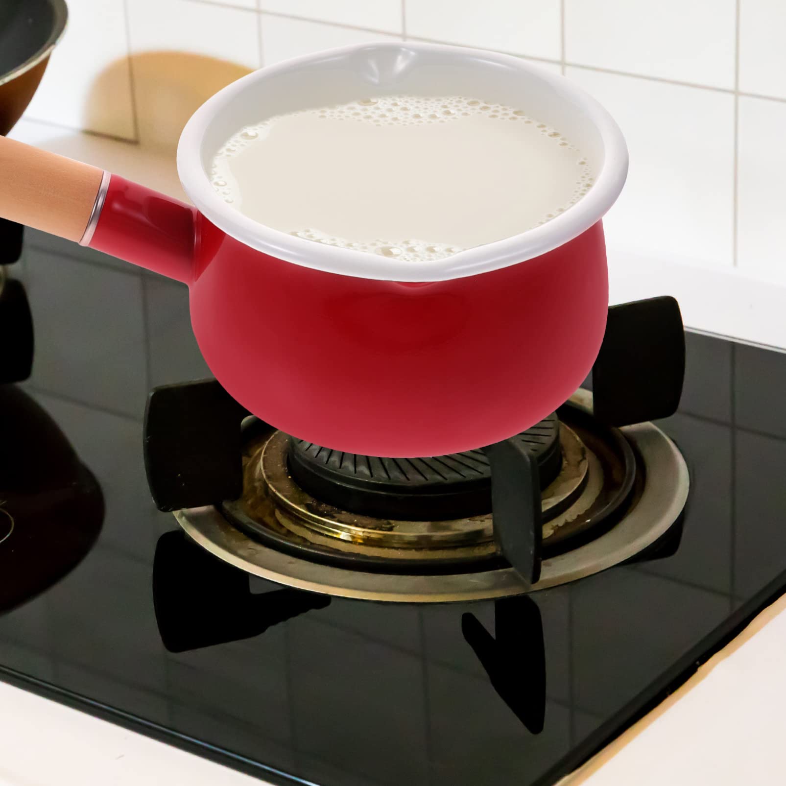 Kichvoe Stew Pot Enamel Milk Pot Wood Baby Multifunction Cooking Spoon Small Cookware