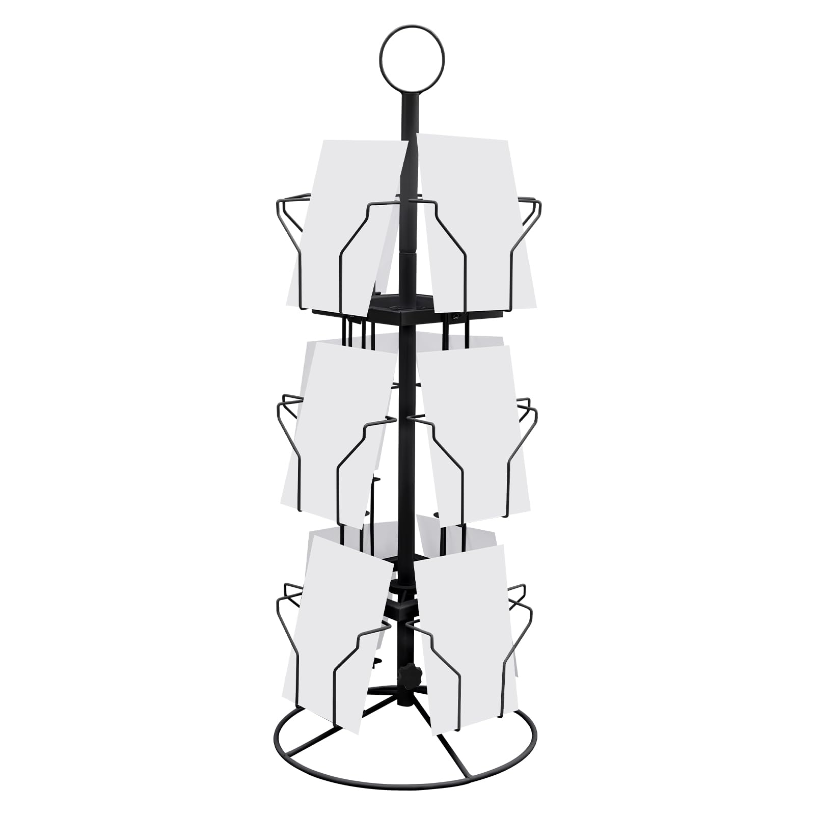 Mgorgeous Countertop Rotating Greeting Card Rack 3 Tier Metal Display Stand Spinning Floor Stand Pocket Rotating Holder, 360° Rotatable (12 Pockets White)