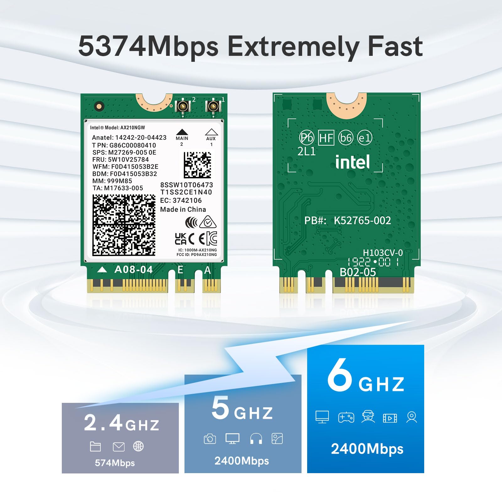 QFly WiFi 6 Card AX200NGW Wireless Network Card 2.4GHz 5GHz MU-MIMO Wi-Fi 6 (802.11ax) Module Adapter with Bluetooth 5.2 for PC Laptop Support Windows 10/11 64bit Gigabit M.2/NGFF