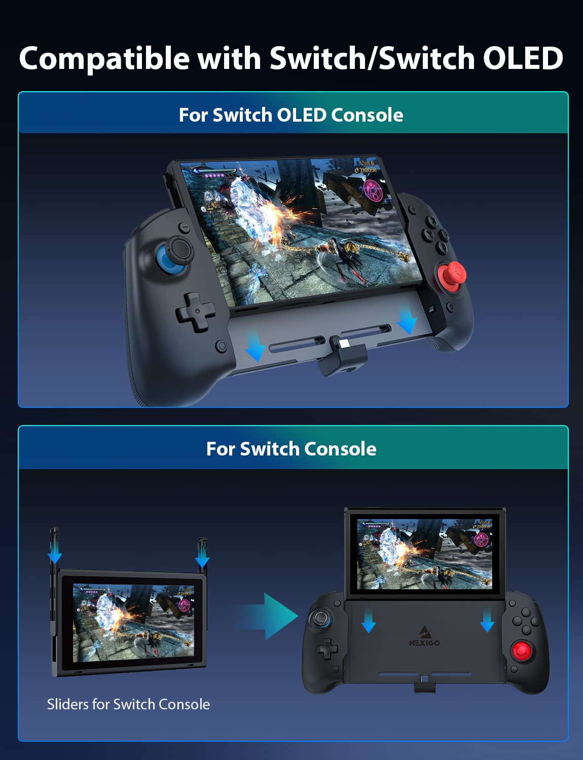 NexiGo Gripcon, Enhanced Switch/Switch OLED Controller for Handheld Mode, Ergonomic Controller for Nintendo Switch OLED with 6-Axis Gyro, Mapping Function, Island Village
