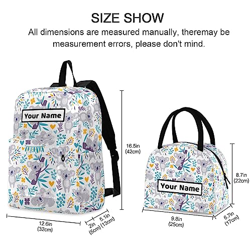 Vnurnrn Cute Koala Customize Kids Backpack Sets with Lunch Box Student School Bag Bookbag Set for Boys Girls Daypack for Camp Laptop