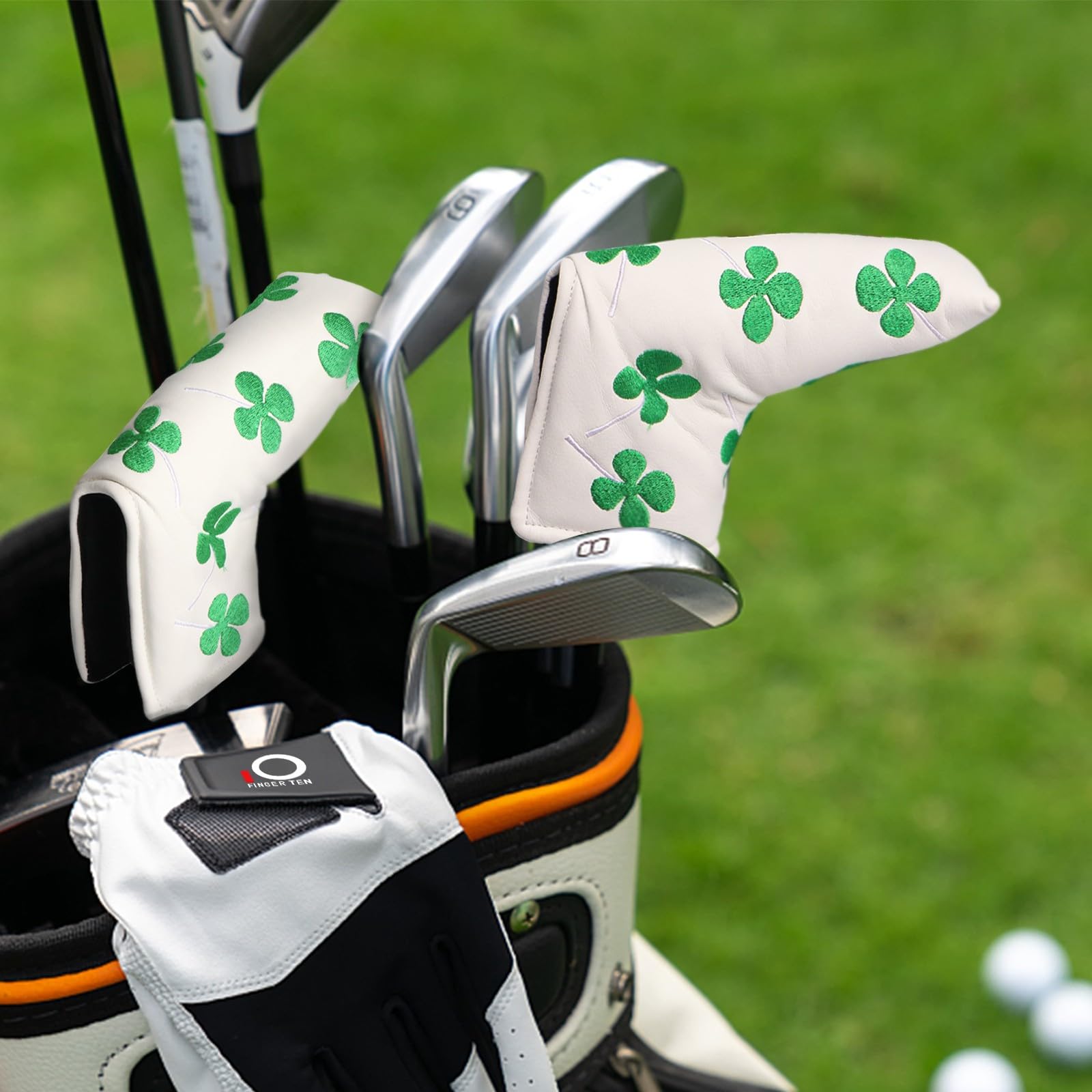 Golf Putter Head Covers Blade Club Headcover PU Leather Protector Cover Black White Fits All Putters for Men Women (White&Green Leaves)