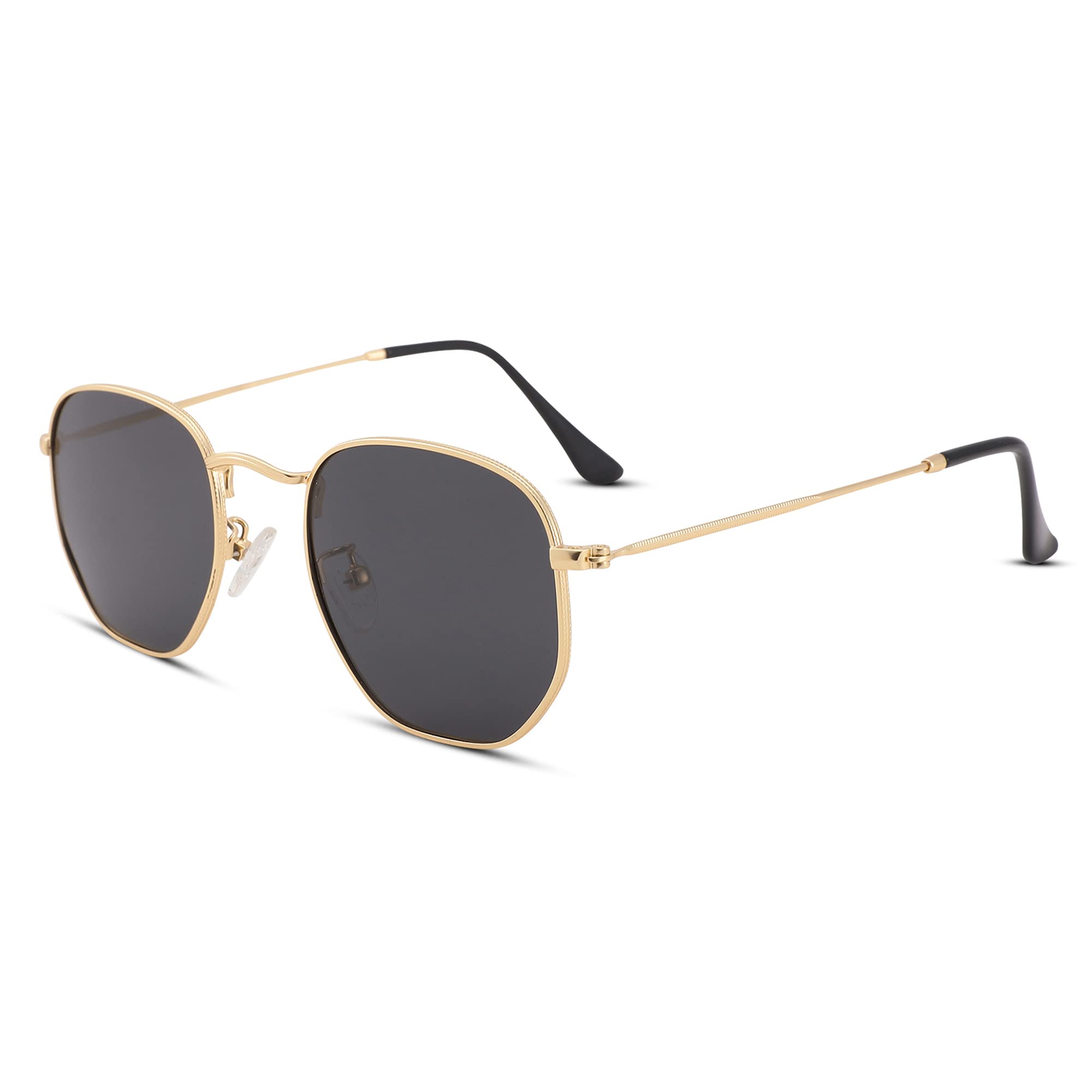 Pro Acme Polarized Hexagon Sunglasses for Women Men Polygon Sunnies Square Metal Frame(Gold/Grey)