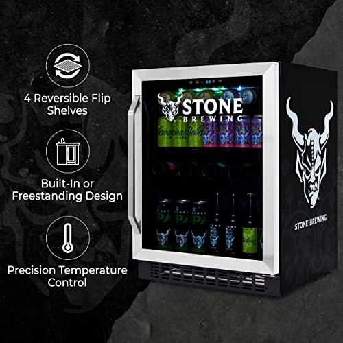 NewAir Stone Brewing 180 Can FlipShelf Beverage and Beer Refrigerator, 24β Built-In or Freestanding Wine Cooler with Reversible Shelves, Perfect for Bar, Gamer Room, or Office