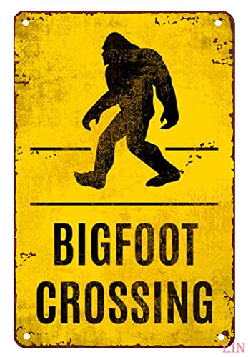 Sasquatch Signs Metal Bigfoot Crossing Metal Signs Vintage Room Decor Aesthetic Wall Art Tin Sign Gift for Garage Bathroom Living Room Man Cave Bar 8x12 inch