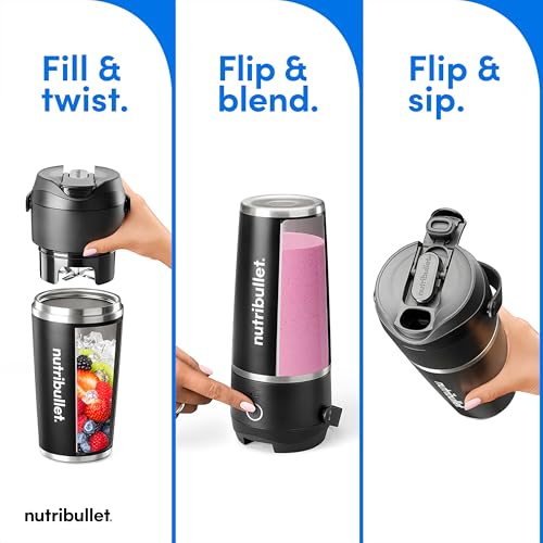 nutribullet Flip Portable Blender with Insulated Cup, Black, NBPB50350AK