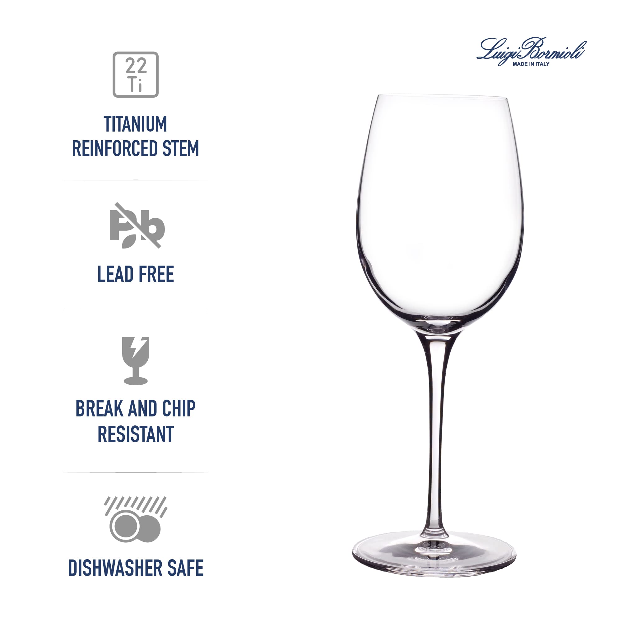 Luigi Bormioli Crescendo 13-Ounce Chardonnay Wine Glasses, Set Of 4, Crystal SON-hyx Glass, Made In Italy.