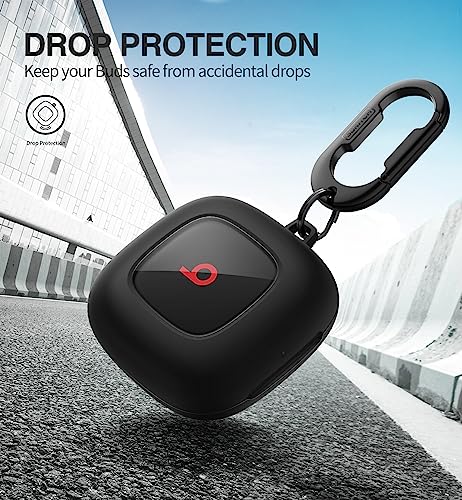 SURITCH Beats Fit Pro Case Cover Protector, Shock-Absorbing Protective TPU Shell for Beats Fit Pro Charging Case 2021 Earbuds Secure Locking System with Anti-Lost Keychain, Beats Black