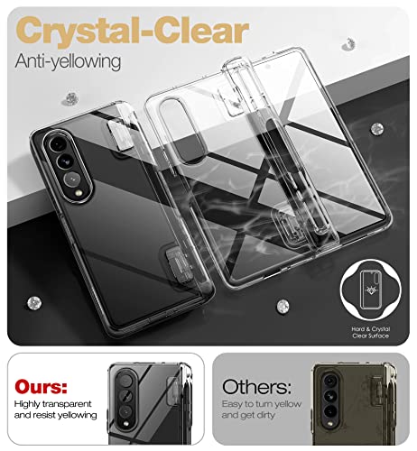 SURITCH for Samsung Galaxy Z Fold 3 Clear Case, [Hinge Protection with Pen Holder] Full Body Protection Bumper Shockproof Rugged Phone Cover with Built-in Screen Protector -(with Pen Holder)