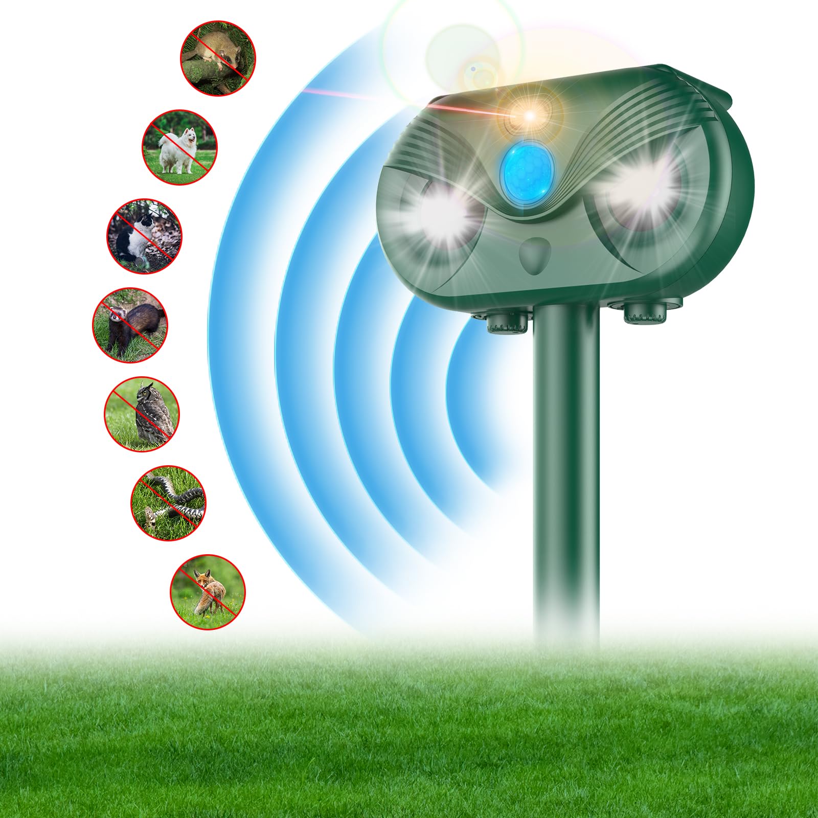 Ultrasonic Solar Animal Repeller, 2024 Upgrade Waterproof Outdoor Solar Powered Groundhog Repeller Gopher Deterrent Chaser Spike to Repell Burrowing Vole Repellent,Rodents for Lawn, Yard