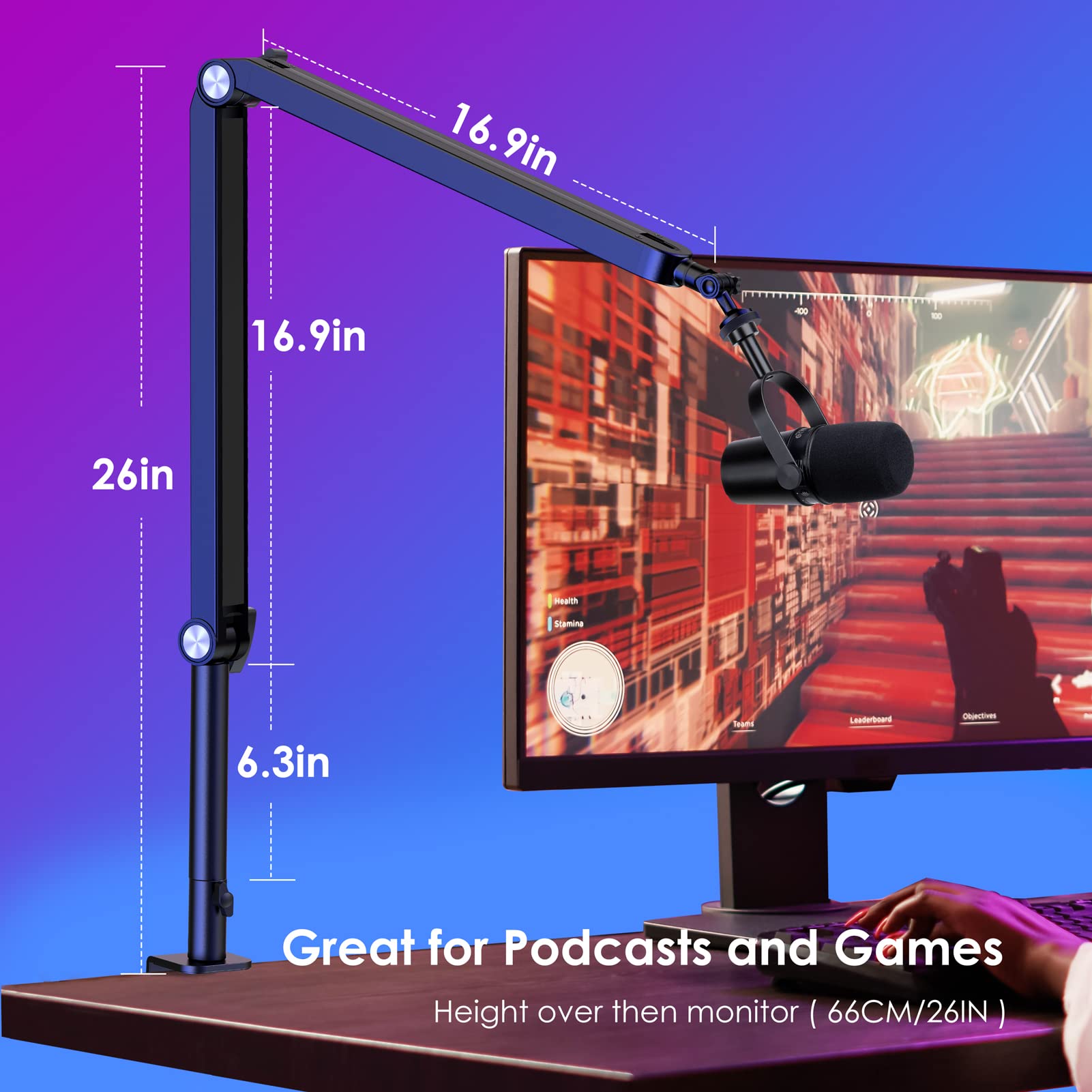 Mic Boom Arm Compatible with Shure SM7B, MV7, Blue Yeti Mic, HyperX QuadCast Mic, Rode Podmic and Most Podcast Microphones, Premium Microphone Arm Stand by YOUSHARES