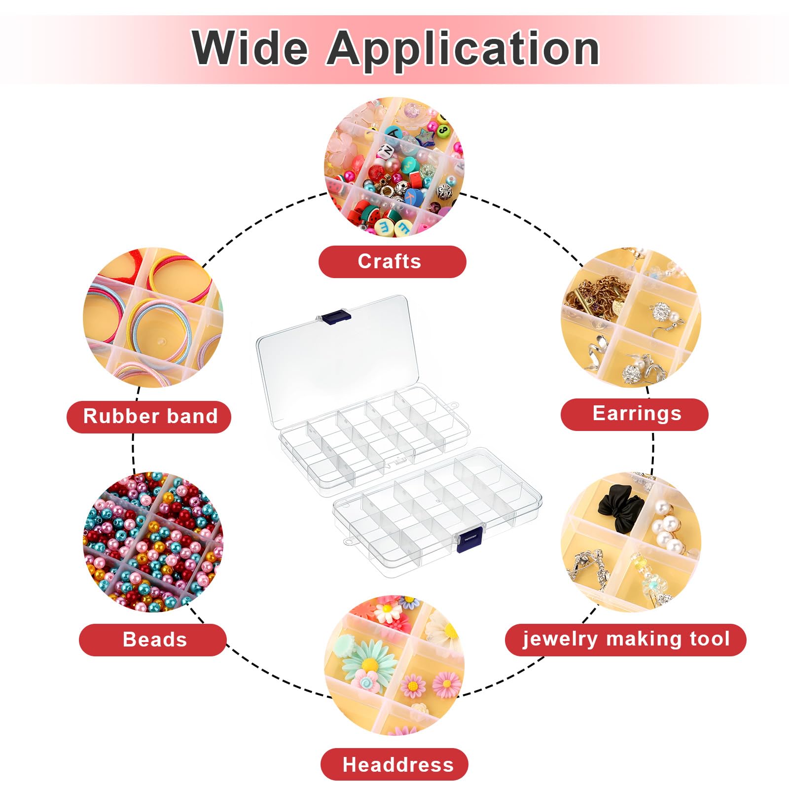 Thinp 2 Pack 15 Grids Bead Organizers and Storage Bead Containers Bead Organizer Box Plastic Jewelry Organizer Box Clear Organizer Box with Removable Dividers for Beads Earring Crafts