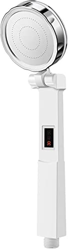 LED Digital Temperature Display High-Pressure Handheld Showerhead Water Temperature Control Water-Saving Filtration for Dry Hair and Skin Hassle-Free Installation (White)