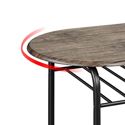 Topeakmart 3-Piece Round Dining Table Set, Kitchen Breakfast Table and Chairs Set for 2, Space Saving Table Set with Steel Legs, Storage Rack for Kitchens, Dining Room, Outdoor bar, Drift Brown