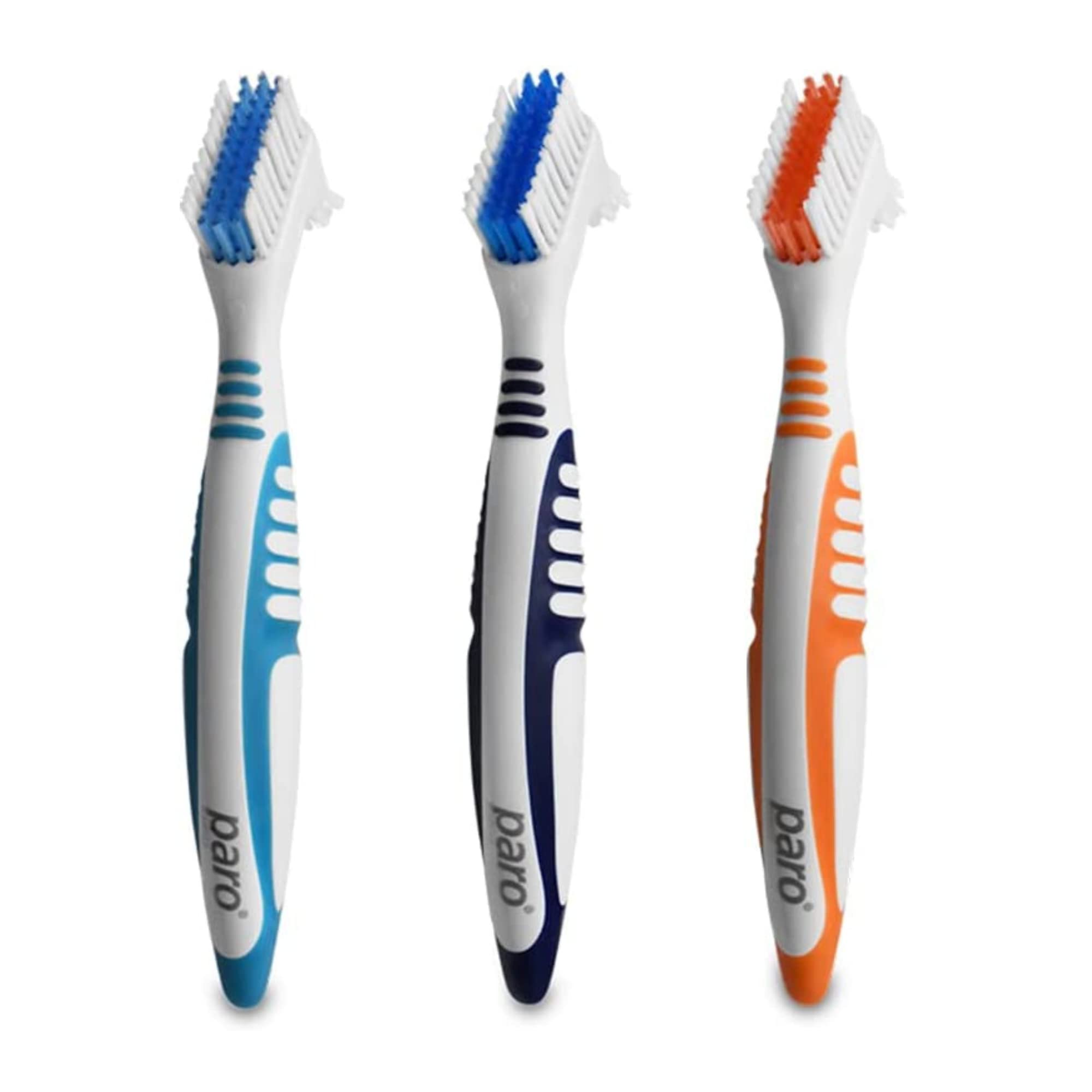 Paro Clinic Denture Brush Hard and Soft bristles Combo Perfect Grip Swiss Made. Cleans Your dentures, retainers and Night Guards! Pack of 3
