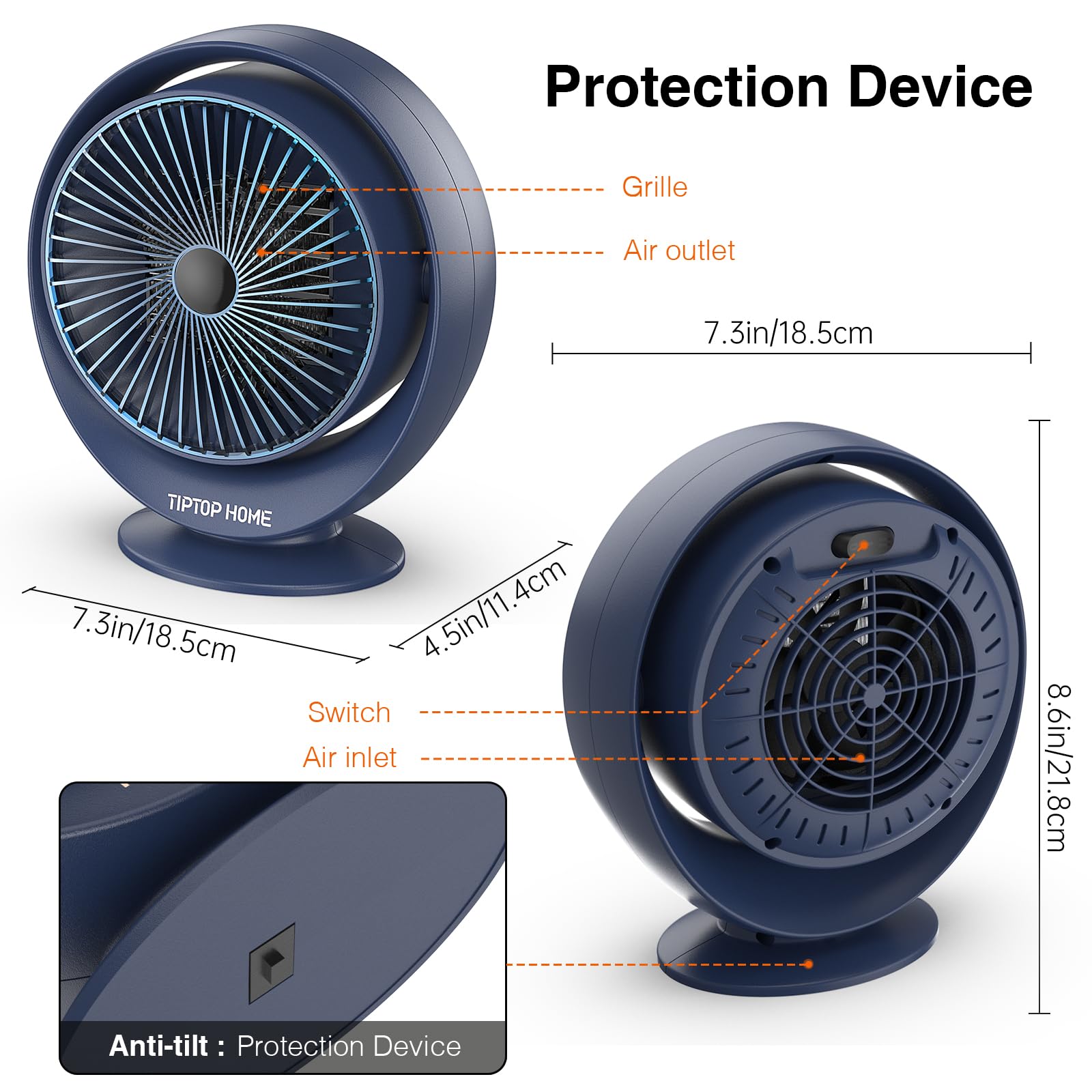 Space Heater, 800W PTC Fast Heating Ceramic Room Small Heater, Two-Speed Portable Heater Fan with Adjustable, Overheating Protection, Dumping Shutdown, Electric Heaters for Home Bedroom, Office