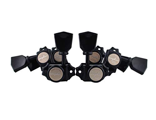 Guyker Locking Guitar Machine Heads (3R + 3L) β 1:15 Ratio Lock String Vintage Deluxe Tuning Key Pegs Tuners Set Replacement for Electric, Acoustic or Folk Guitars - Black Handle