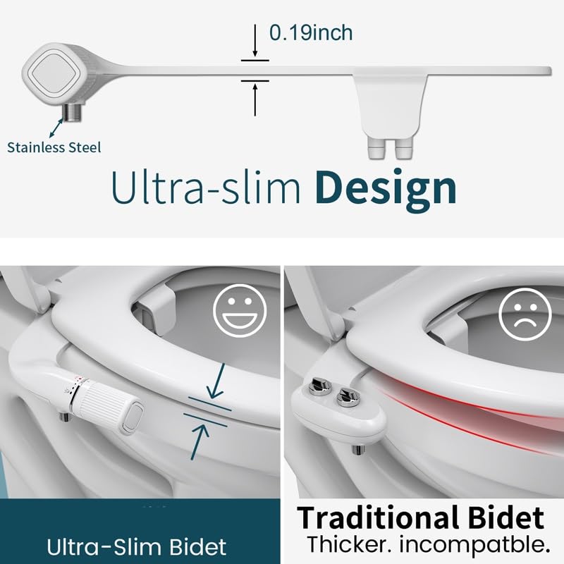 yghlh Bidet Non-Electric Toilet Attachment Dual Nozzle Bidet Adjustable Water Pressure