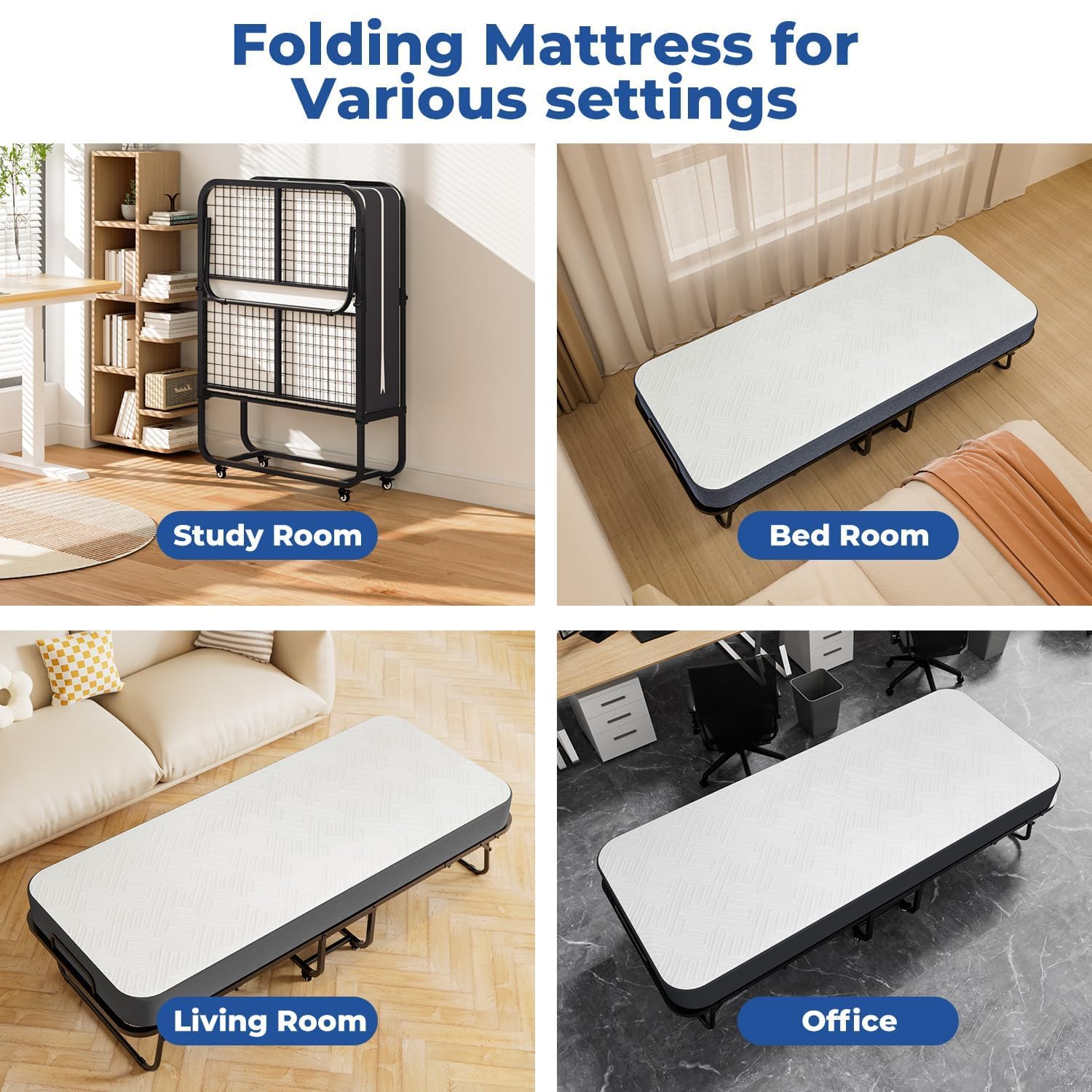 Umidex Folding Bed, (with 5.2" Thick Memory Foam Mattress), 79 * 35inch, Portable Foldable Adult with Mattress for Guest use, Metal Folding Frame, Reinforced Metal mesh, can Hold up to 550 lbs