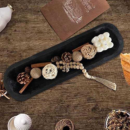 Wooden Dough Bowls Decorative,Rustic Bread Long Bowls Decor Wood Tray, Hand Carved For Table Centerpiece Decor, Home Decor (20 * 6 * 2 inch Black)