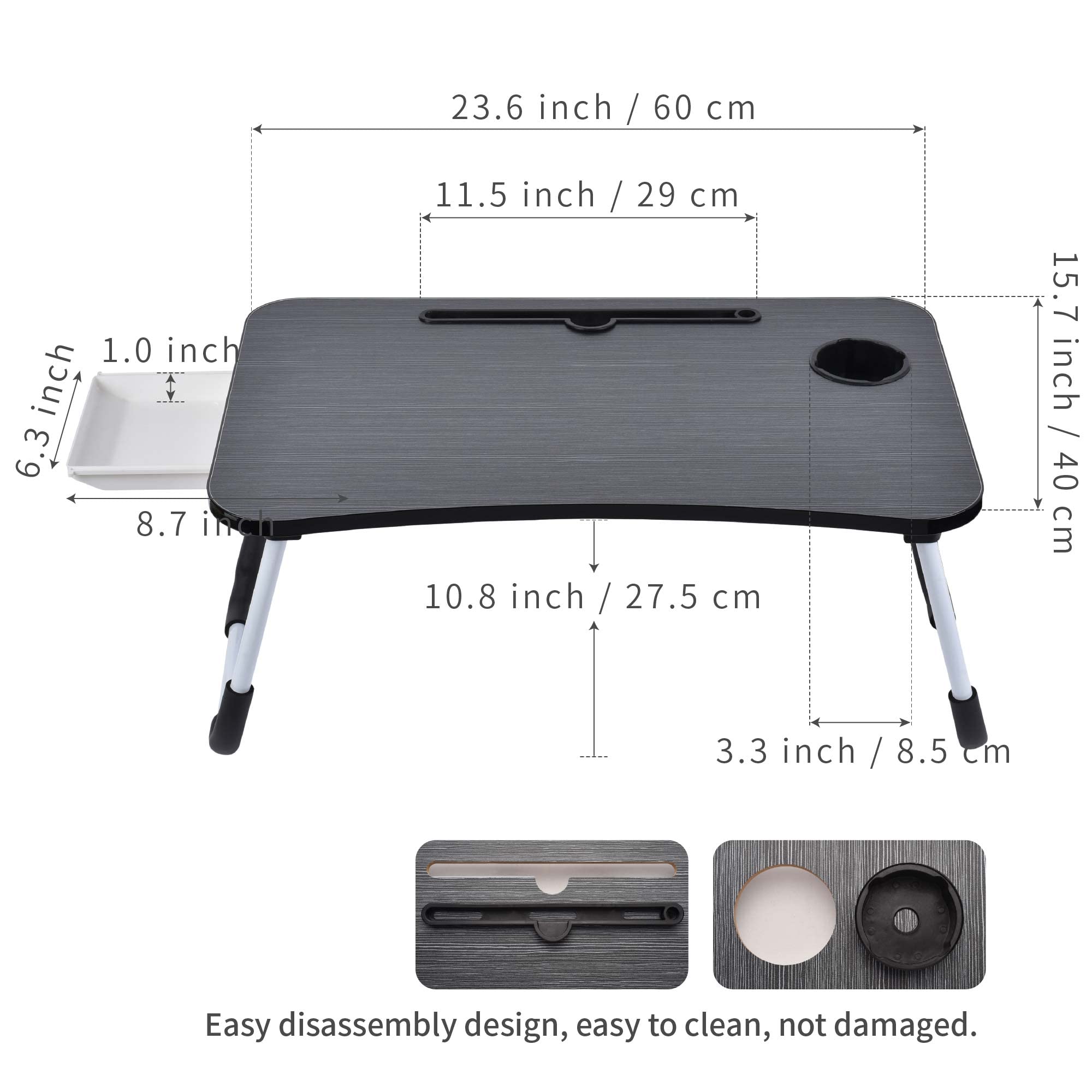 Laptop Bed Desk Table Tray Stand with Cup Holder/Drawer for Bed/Sofa/Couch/Study/Reading/Writing On Low Sitting Floor Large Portable Foldable Lap Desk Bed Trays for Eating and laptops(blackwalnut)