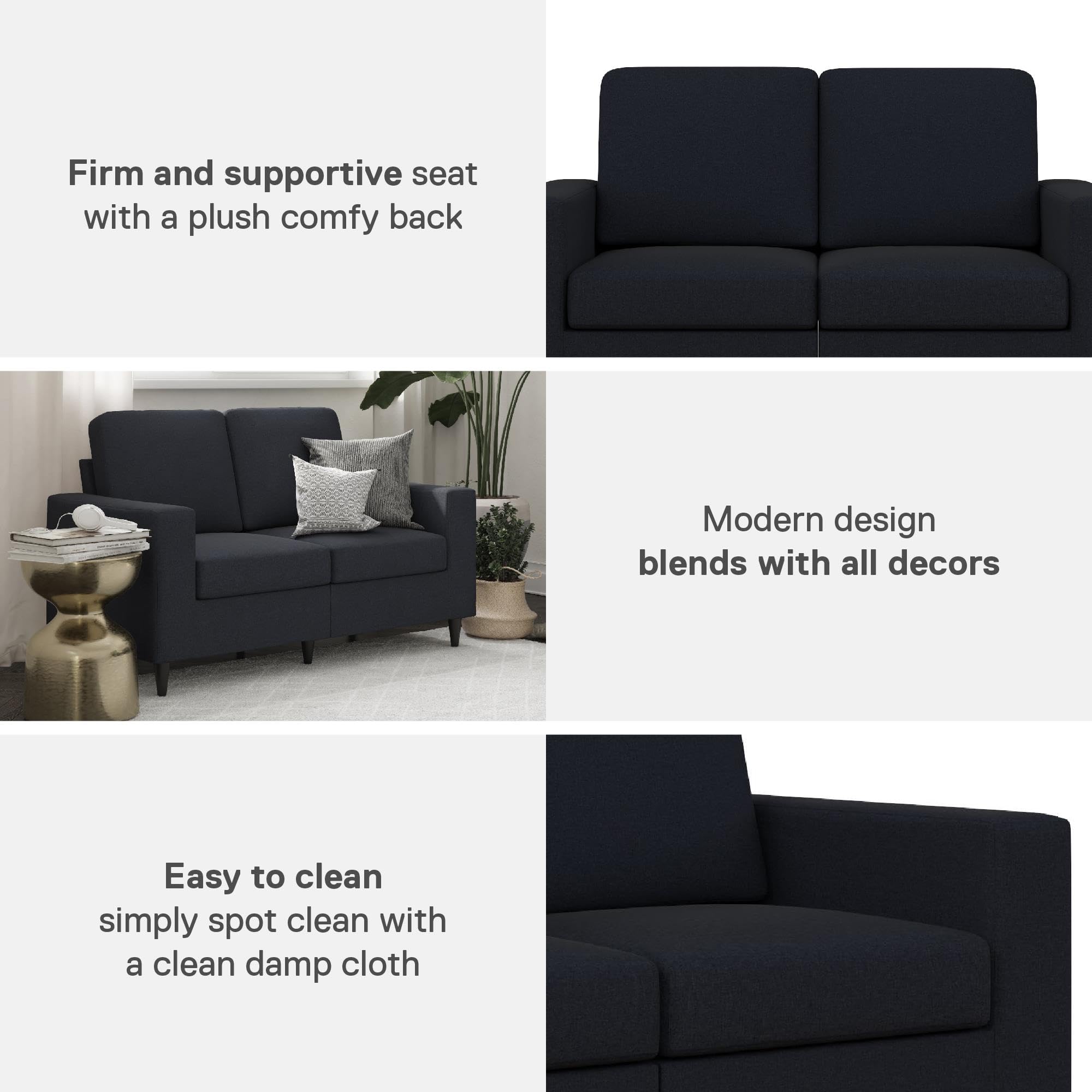 REALROOMS Coral Loveseat 2 Seater Upholstered Sofa, Green Velvet