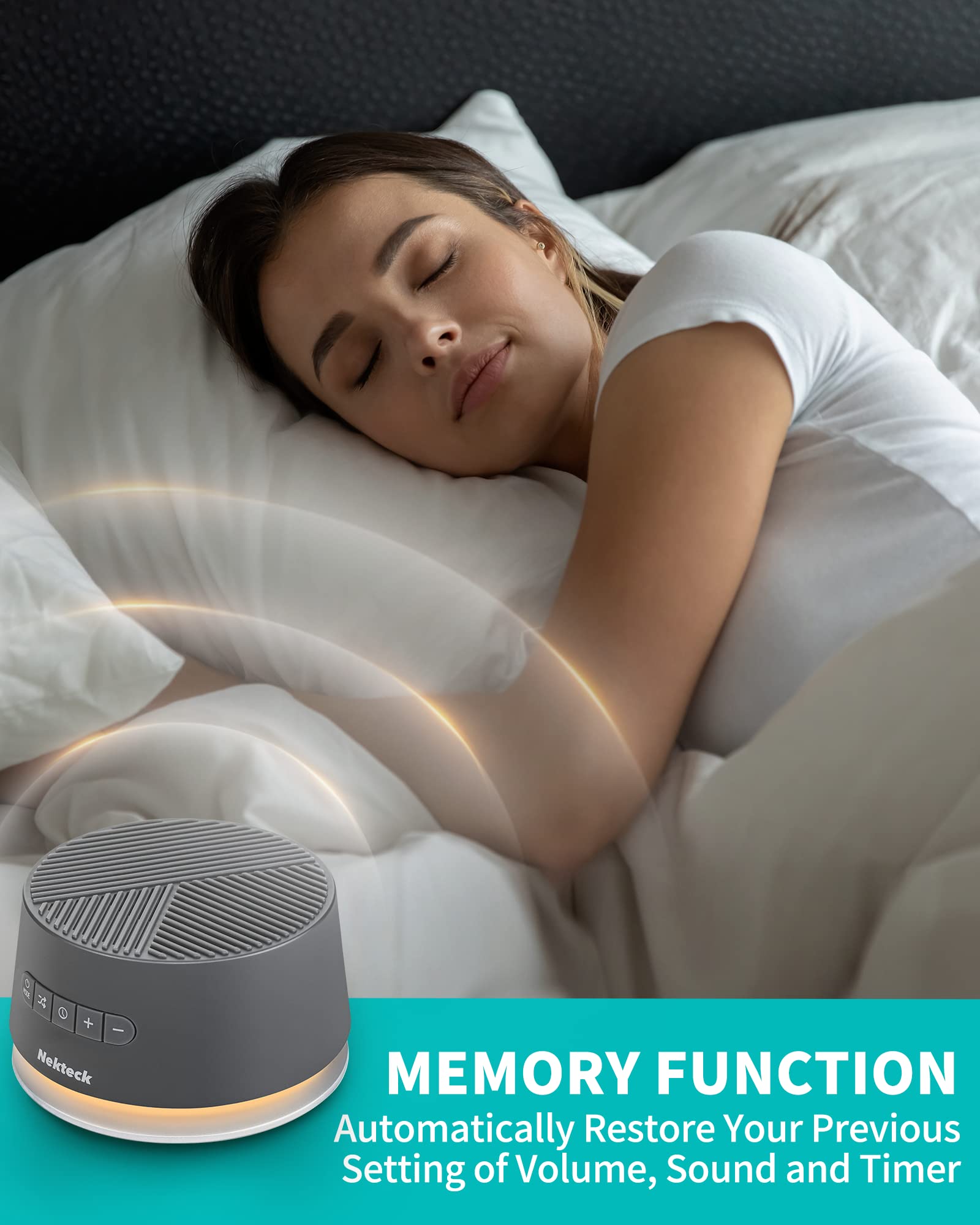 Nekteck White Noise Machine with 36 Soothing Sounds, for Sleeping and Relaxation, Night Light, Auto-Off Timer & Memory Function, Adjustable Volume for Baby, Kids, and Adults