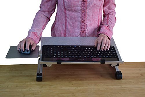 WorkEZ Keyboard and Mouse Tray ergonomic on-desk riser adjustable height angle negative tilt Raise computer keyboards to Standing sit stand-up standing accessories lift silver