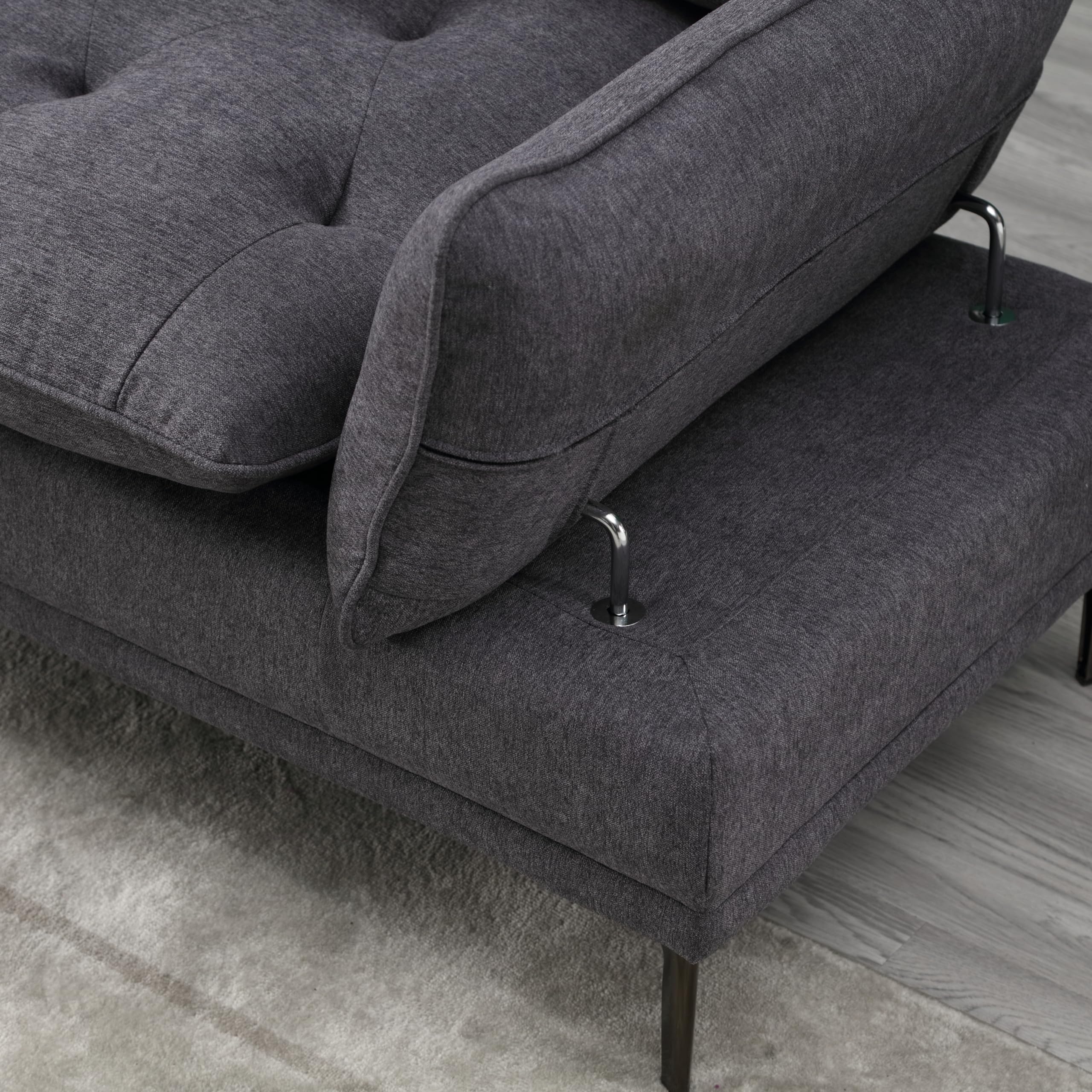 Spacious Loveseat Sofa with Metal Legs,Modern Futon Design, Tufted Accent, Convertible Arms,2-Seater Cloud Sofa for Living Room and Apartment (Dark Gray)