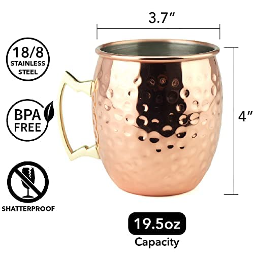 PG Bundle #17-6PC Cocktail Stainless Steel Shaker Set with Set of 4 Moscow Mule Hammered Cups
