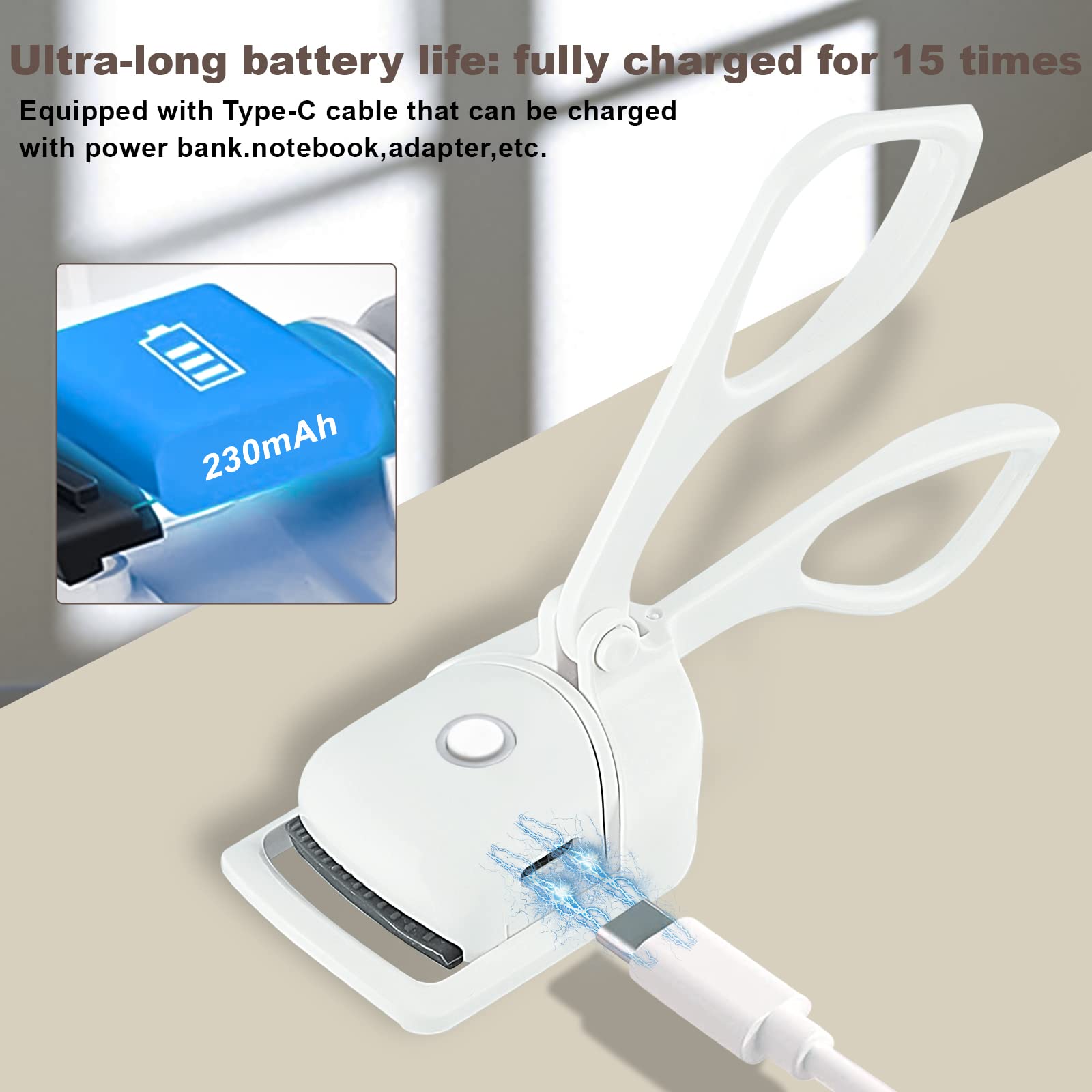 Sixia Heated Eyelash curlers, A Rechargeable Electric Eyelash Curlers, with Fast Preheating Eyelash Curlers Heating Function, Two Levels of Temperature Adjustment, for Thick and Sparse Eyelashes