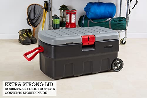 Rubbermaid ActionPacker 35 Gal Wheeled Lockable Storage Bin with Lid, Heavy-Duty Water Repellent Industrial Container with Built-In Durable Wheels, Great Tool Organizer, Truck Bed Storage, and More