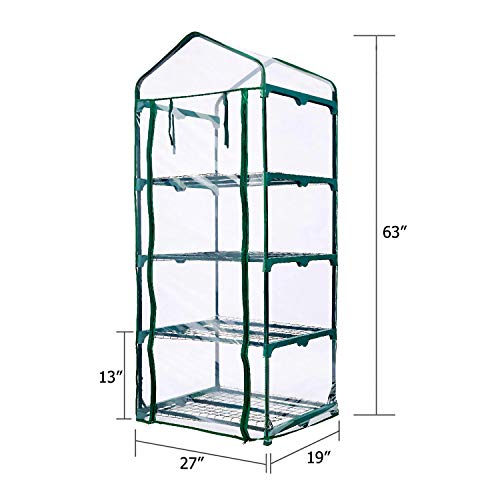 Worth Garden Replacement Cover for 4 Tier Mini Greenhouse - Applicable Size 75'' H x 27'' L x 19'' W - with Roll-Up Zipper Door - Clear Cover Only - G303B00